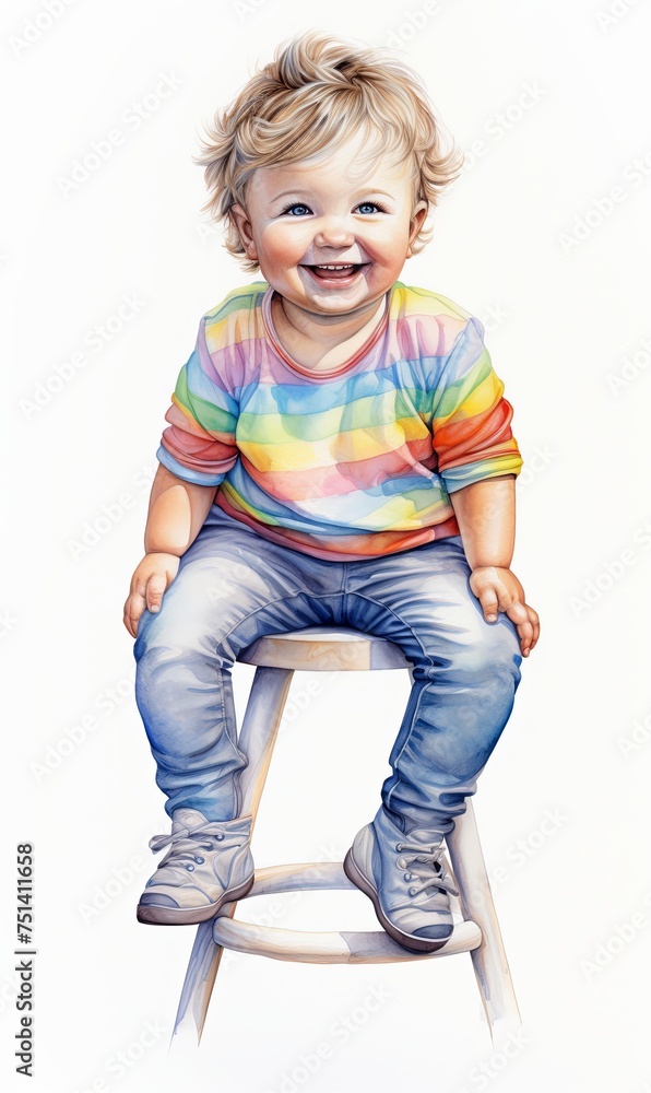 Stock-Illustration „ Ganzkörperzeichnung, glücklicher kleiner Junge ...