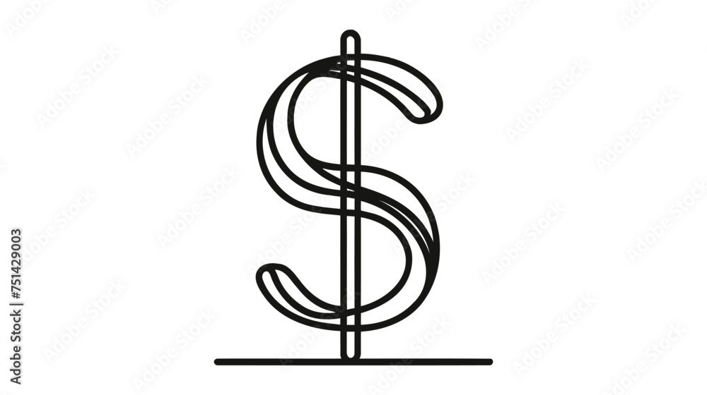 one line drawing of dollar sign, Black and white vector minimalistic ...
