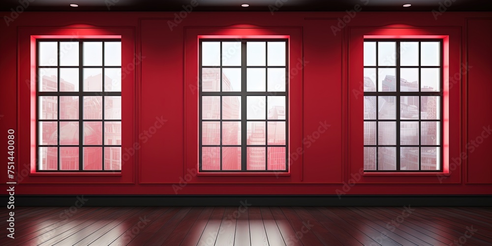 Red room with black window frames and white funaces. A vacant tenant ...