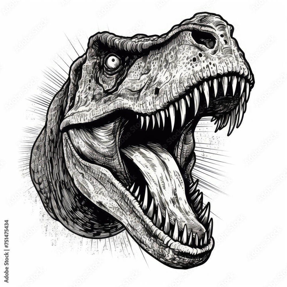 Dinosaur Sketch, Hand Drawn Sketched Dino, Engraving Dinosaurs, Ink ...