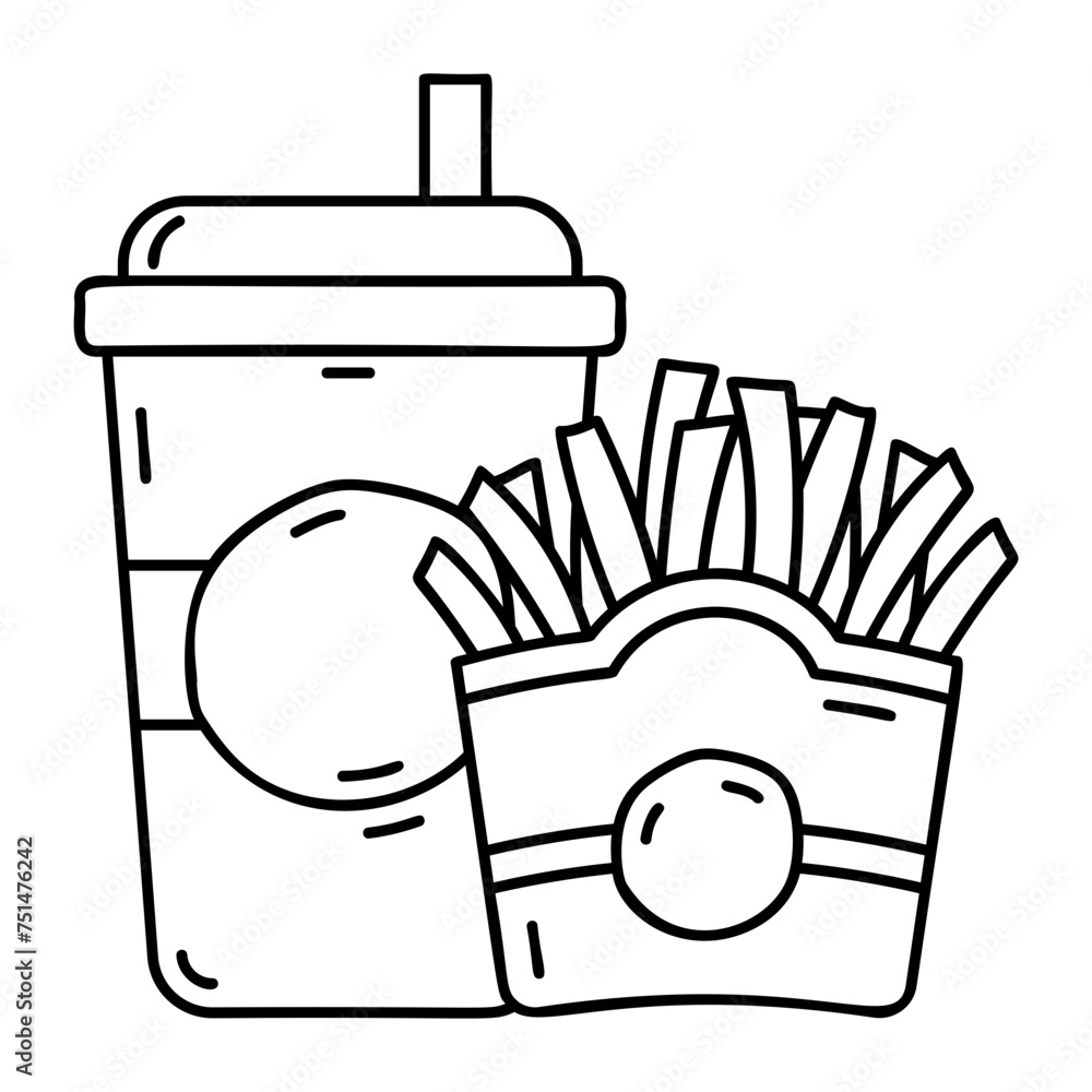 French Fries and Drink outline concept, Fry Chips and Cold vector ...