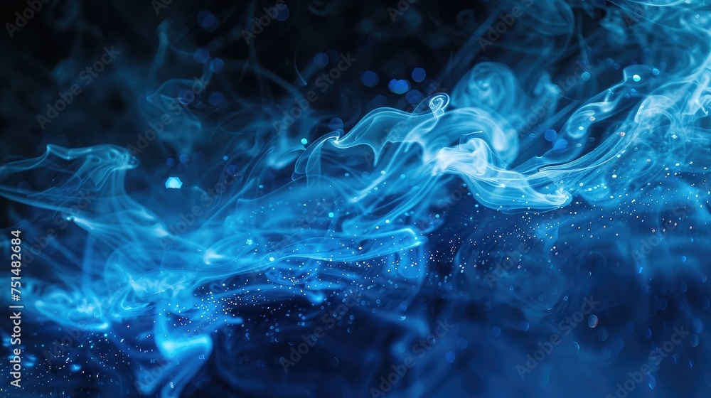 Ink water. Mist floating. Acrylic paint splash. Blue color glowing ...