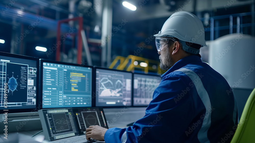 Main engineer following the plant process using Industry 4.0. Operator ...