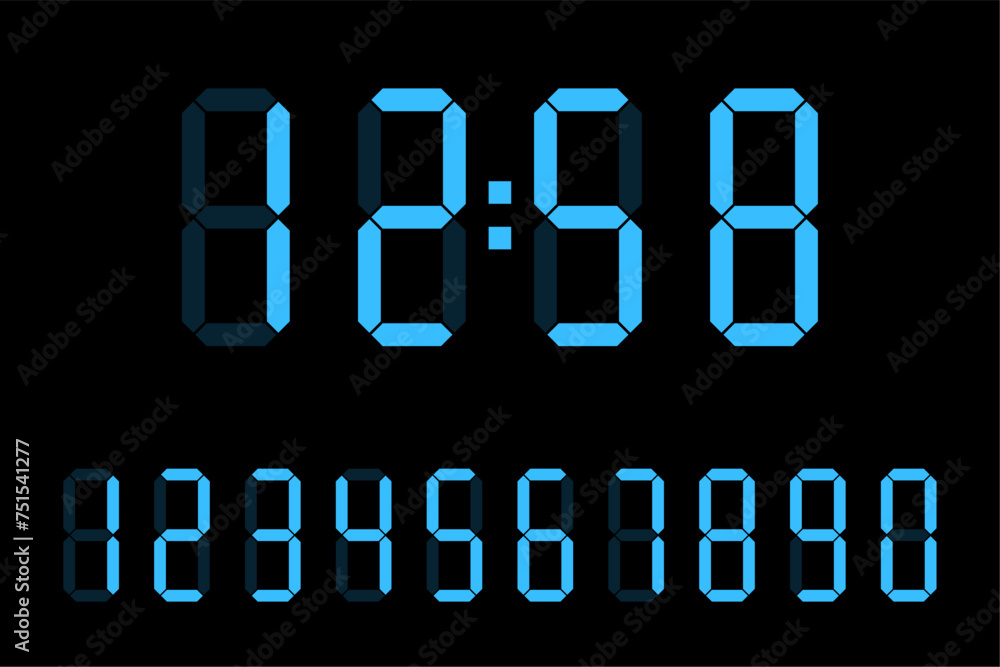 Digital clock numbers set. Electronic figures. Digital calculator ...