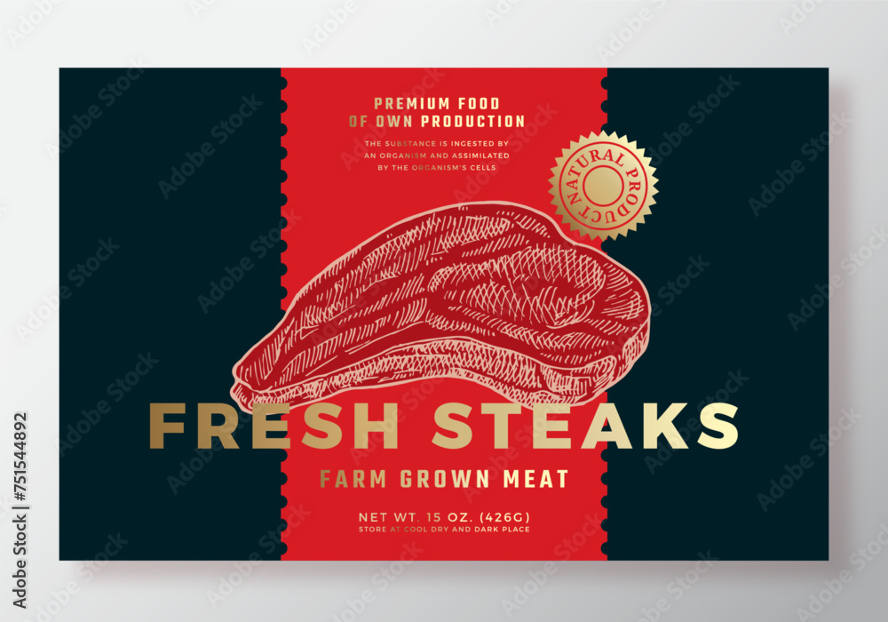 Farm Grown Beef Steak Abstract Vector Packaging Label Design Template ...