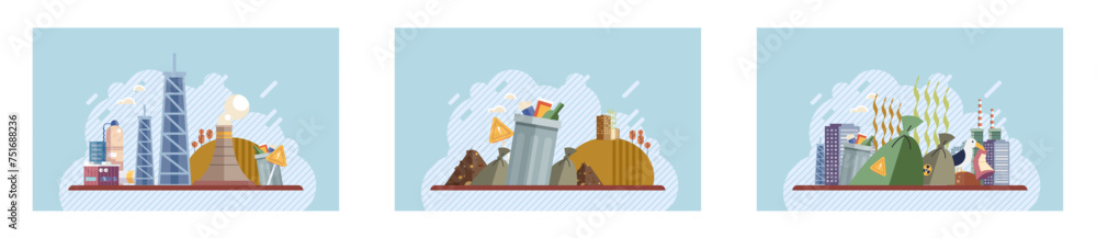 Waste pollution. Vector illustration. Waste management strategies ...