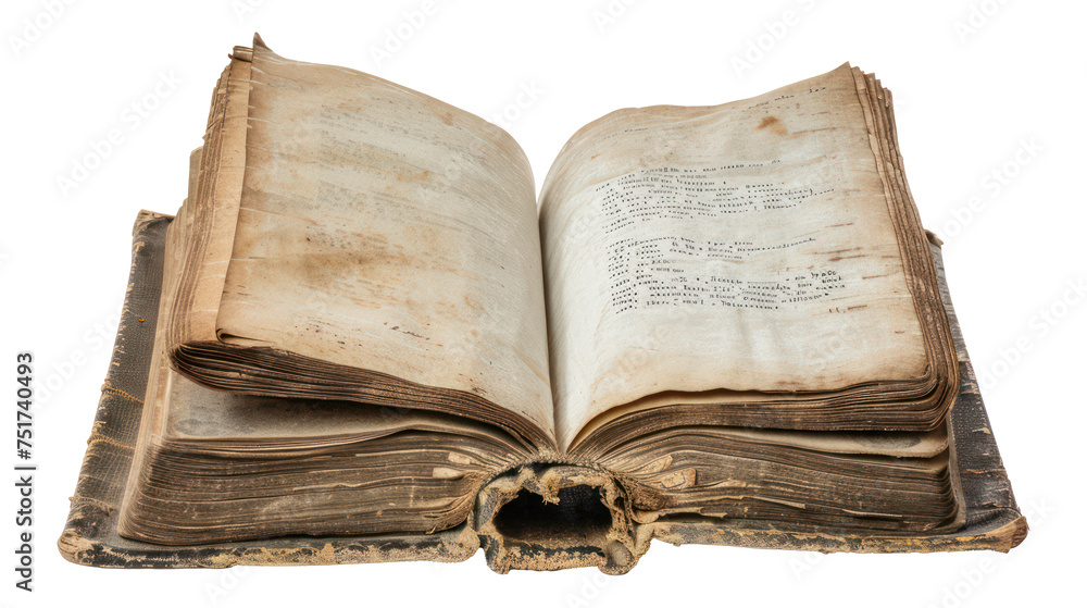 Antique open book with weathered pages, cut out - stock png. Stock ...