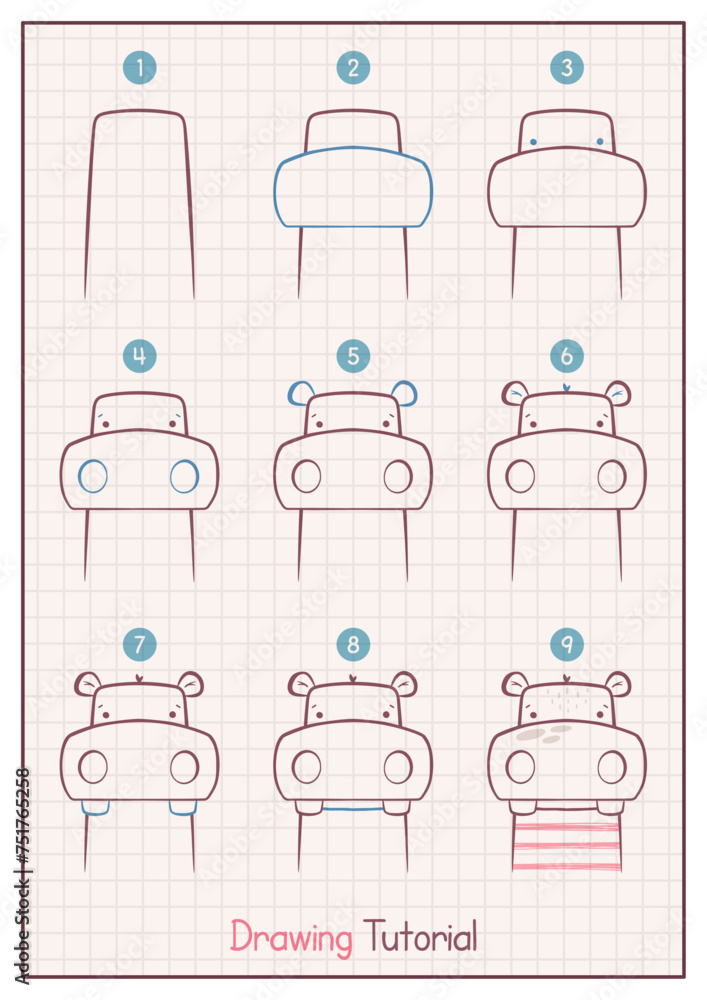 How to Draw a Hippopotamus. Step by Step Drawing Tutorial. Draw Guide ...