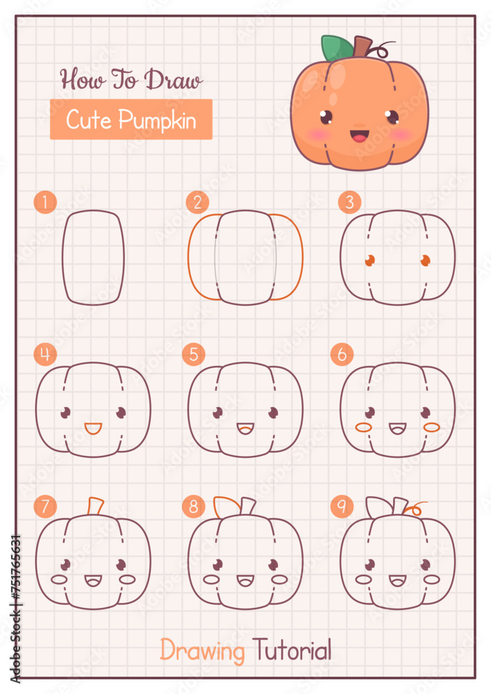 How to Draw a Pumpkin. Step by Step Drawing Tutorial. Draw Guide ...