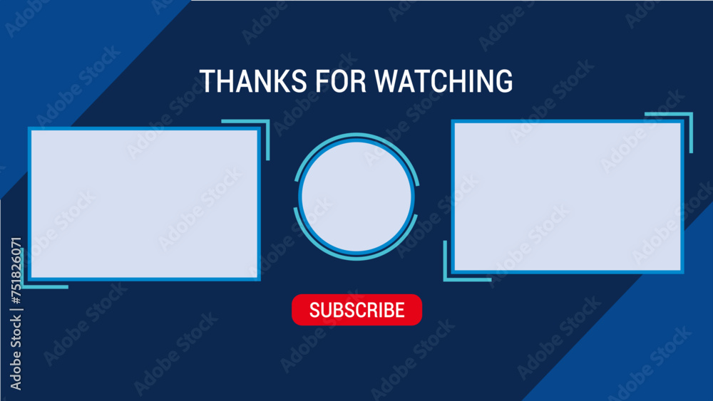 end screen, blue and light blue color palette, red subscribe button, 2 ...
