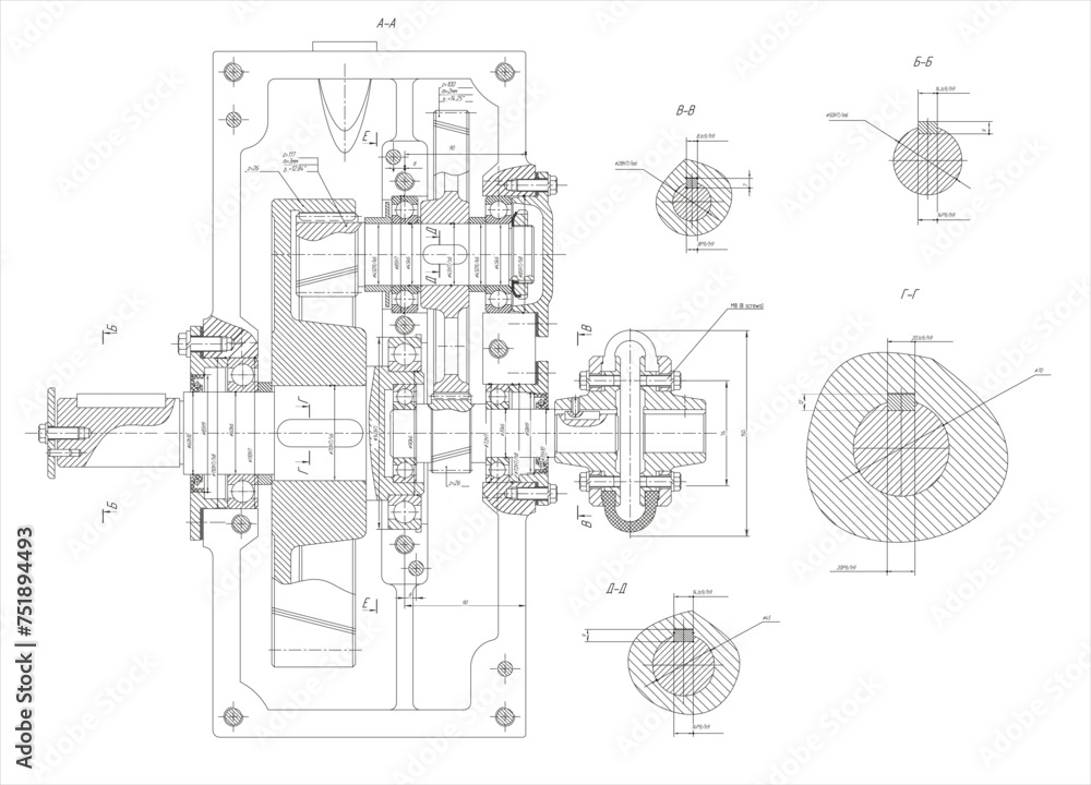 Image vectorielle Stock Assembly drawing of reducer. Vector drawing of ...