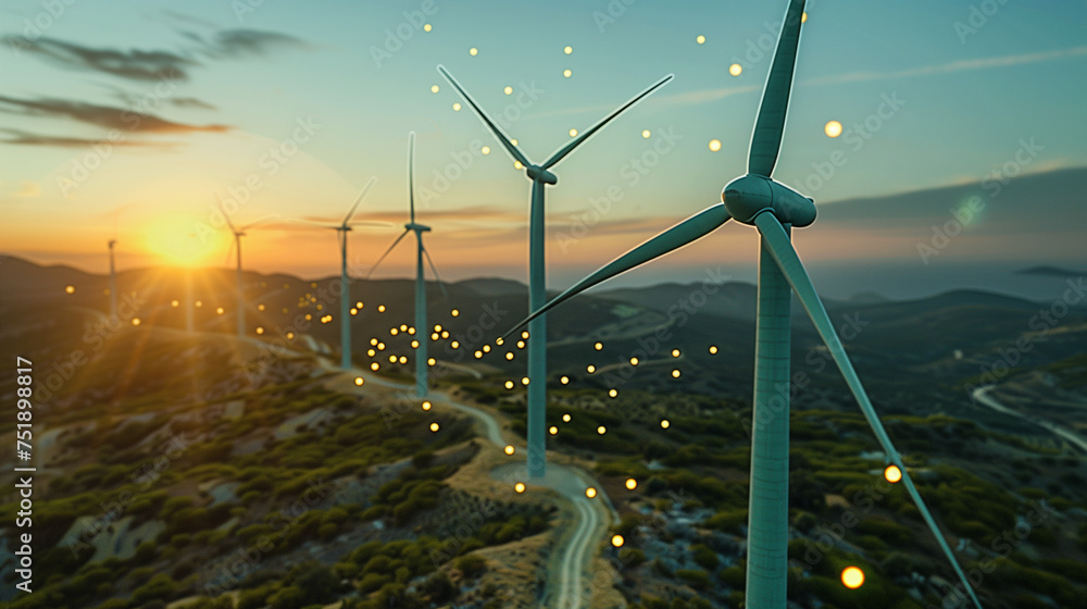 Wind power plant and technology. Smart grid. Renewable energy ...