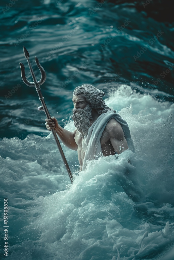 Fabulous picture of Poseidon, the god of the sea, a stern confident man ...