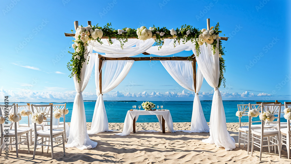 Tropical Beachfront Bliss: Outdoor Wedding Canopy with Seashell Accents ...