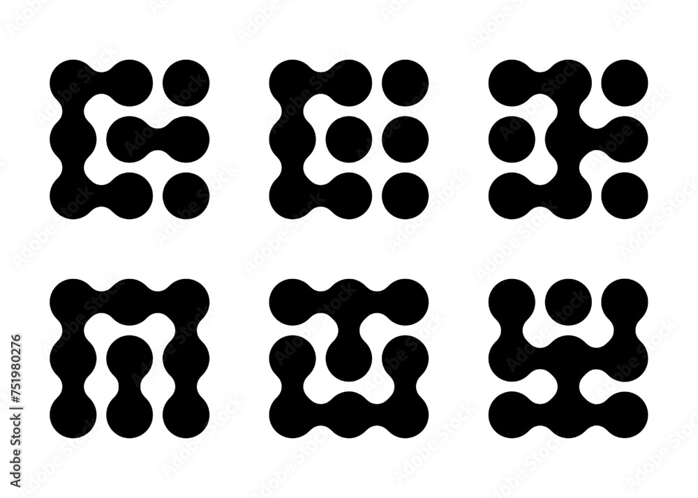 Molecule chain connection to circle atom. Nerve cell network ...