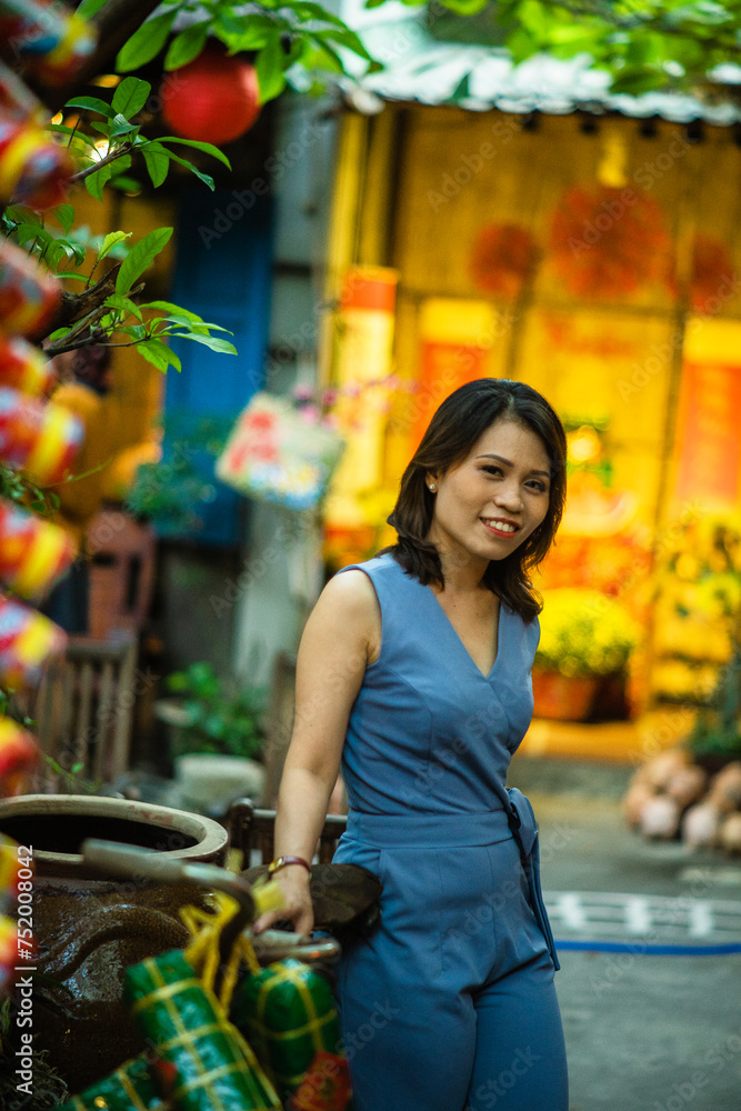 Woman wearing trendy clothes, well-proportioned figure of 35 years old ...