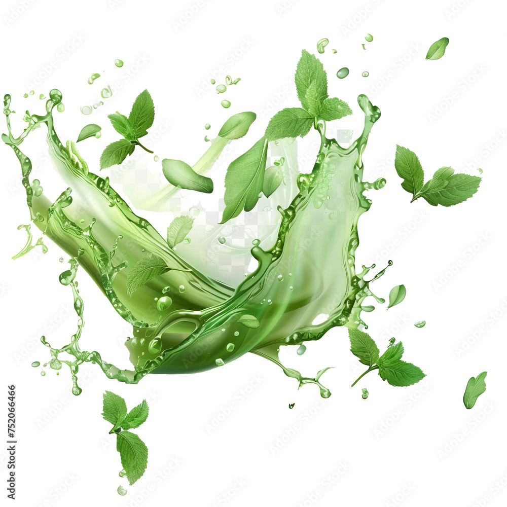 Water waves with falling and flowing water, menthol drink, and cold tea ...