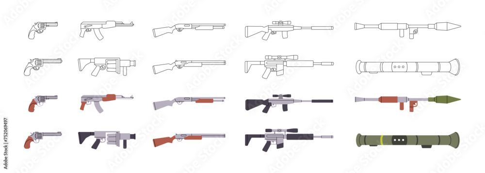 Weapons. Military weapons silhouettes. Tactical assault rifles ...