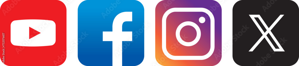 SNS icon logo 2024 X, twitter, instagram, youtube, facebook, social ...