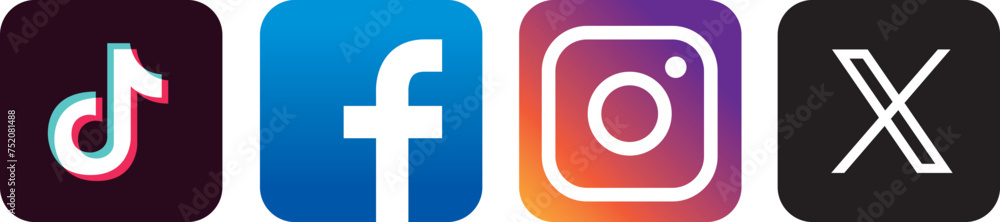 SNS icon logo 2024 X, twitter, instagram, youtube, tiktok, Facebook ...