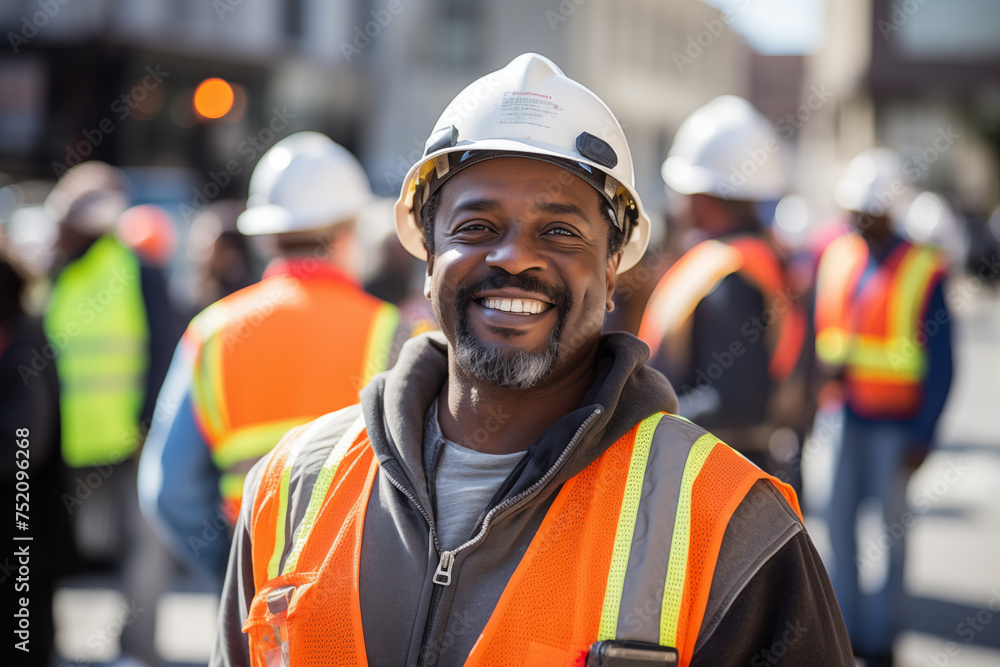 Men public works worker smiling at work. Working man. Public works job ...