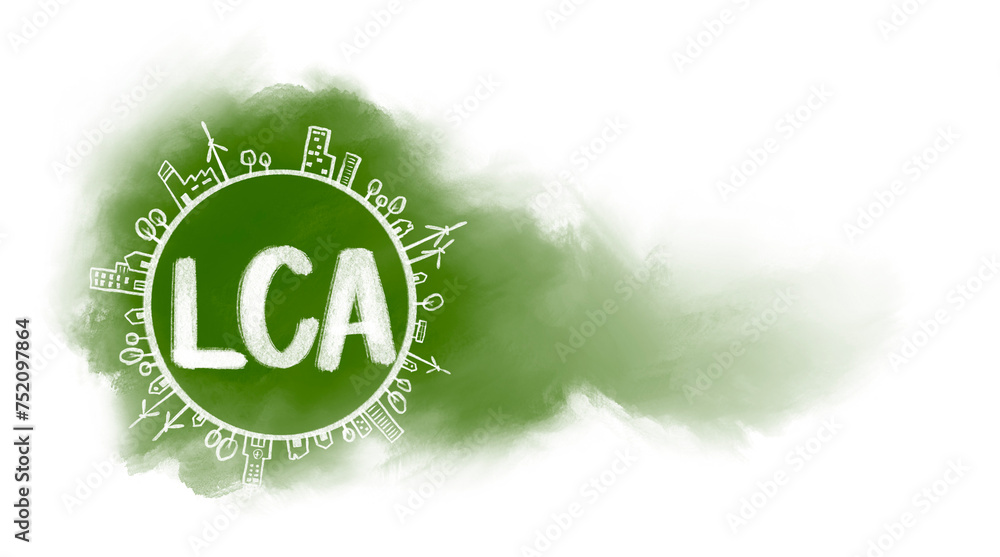 LCA life cycle assessment concept. Businessman holds green ball with ...