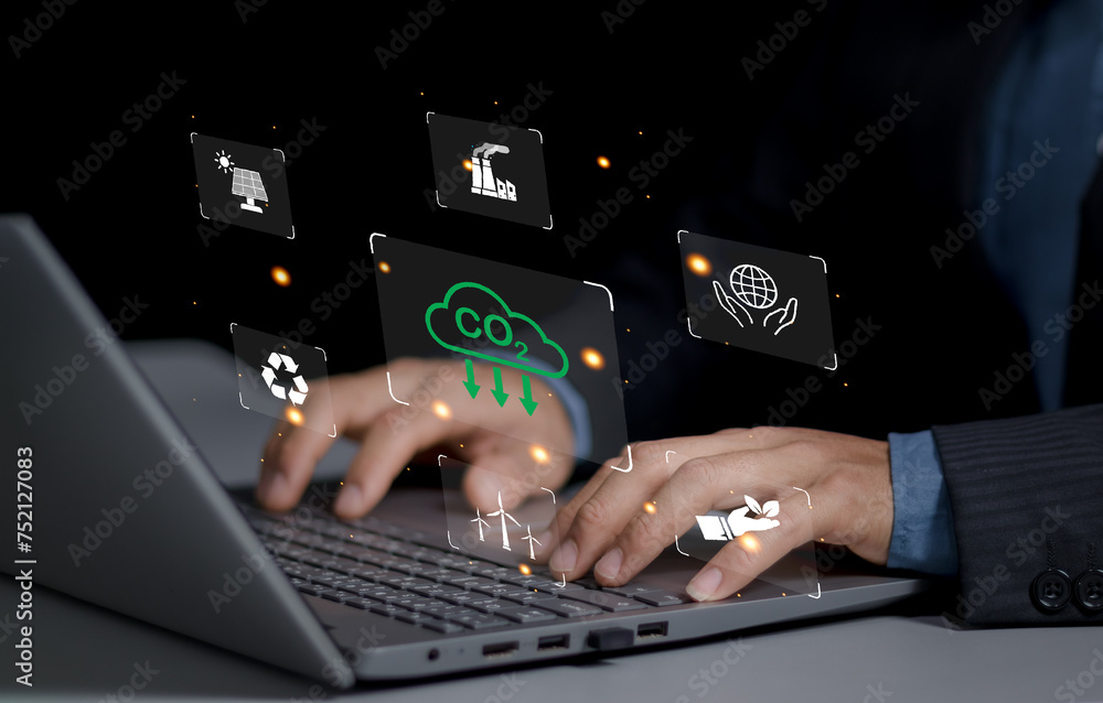 Reduce greenhouse gas emission concept. Carbon footprint climate change ...