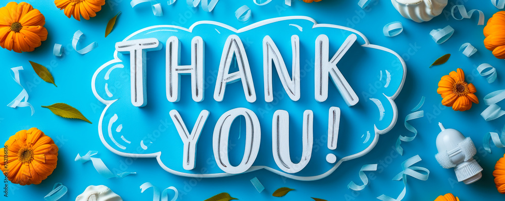 Appreciation message THANK YOU! in bold letters on a speech bubble ...