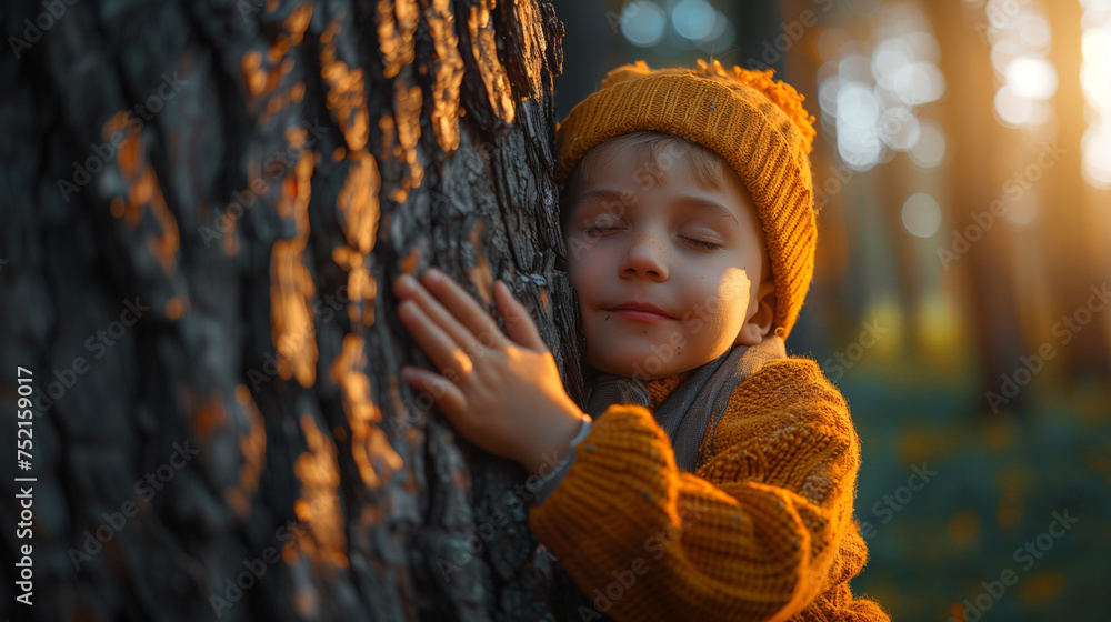 Embracing Sustainability: Child Hugging Tree in Net Zero and Carbon ...