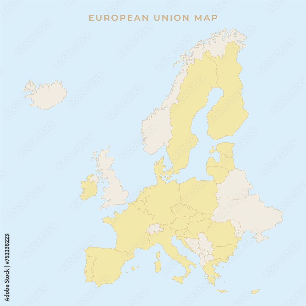European Union Map with country borders in flat style. EU member states ...
