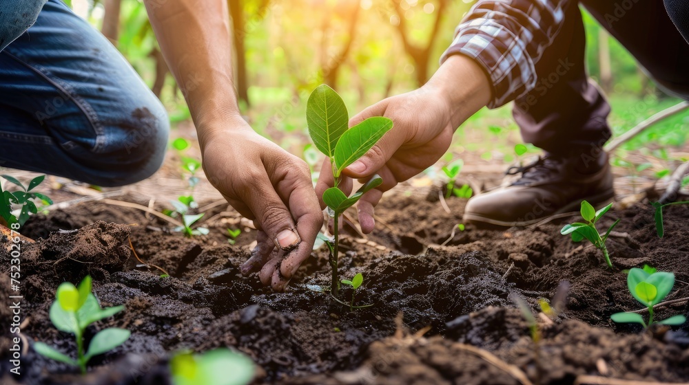 Photo Stock Two men planting a tree concept of world environment day ...