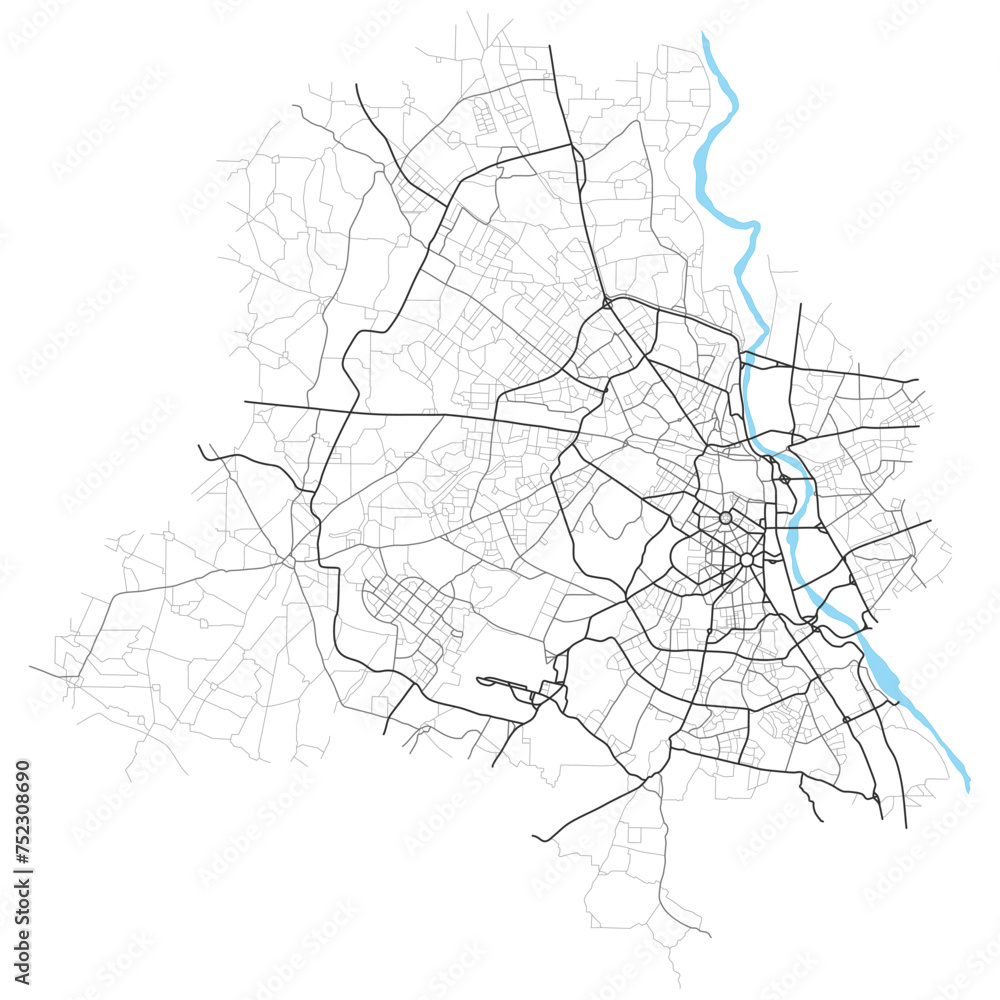 New Delhi city map (India) - town streets on the plan. Monochrome line ...