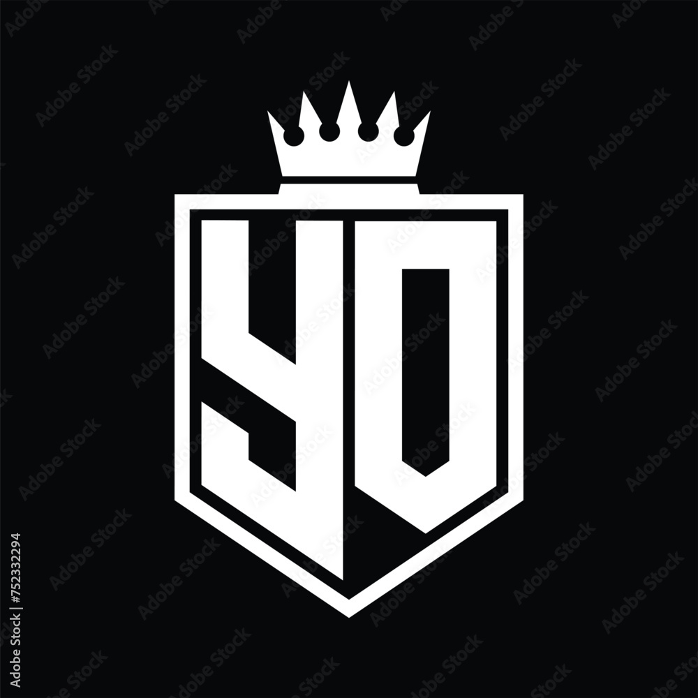 YO Logo monogram bold shield geometric shape with crown outline black ...