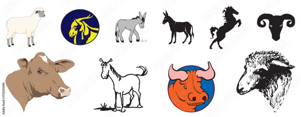 FARM ANIMALS Cliparts horse cow hen mice rat lama sheep goat dunkey ...