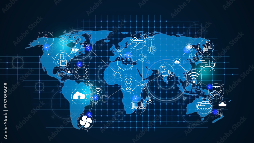 AI technology Map, mapping with Logistics Icons connection line ...