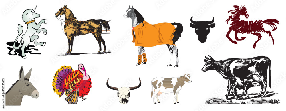FARM ANIMALS Cliparts horse cow hen mice rat lama sheep goat dunkey ...