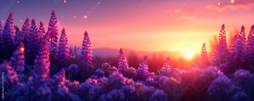 Spring wisteria blooming flowers in sunset garden. Purple japanese ...