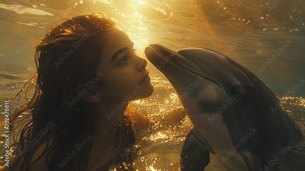 A teenage girl and a dolphin share a heartwarming moment as they play ...