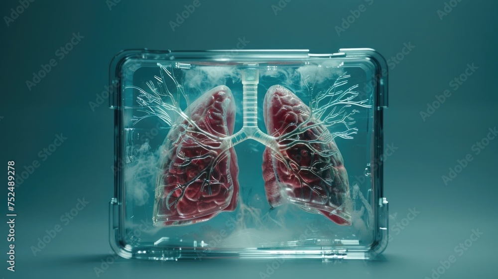 Cyberpunk Style Medical Lungs in Glass Box, To provide a visually ...