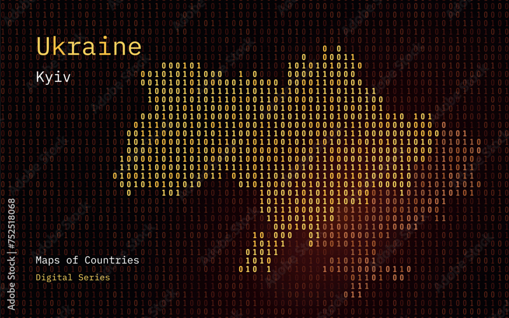 Ukraine Modern Map Shown in Binary Code Pattern. Matrix numbers, zero ...