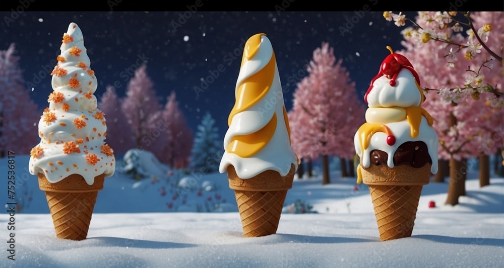 Depict an animated sequence where the cone ice cream transforms with ...