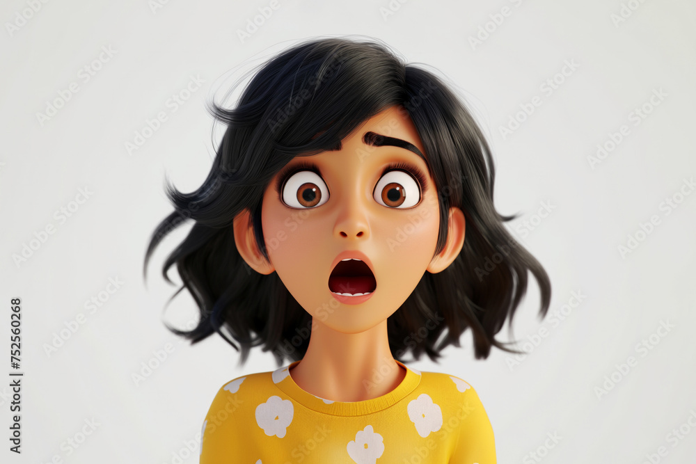 Surprised shocked scared Indian cartoon character young adult woman ...