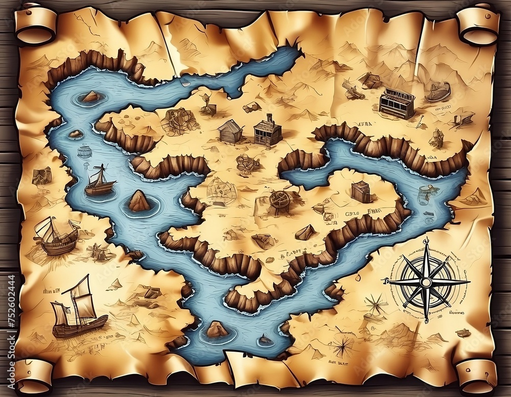 Caribbean Pirate Treasure Map: Ancient pirate Vintage Adventure ...