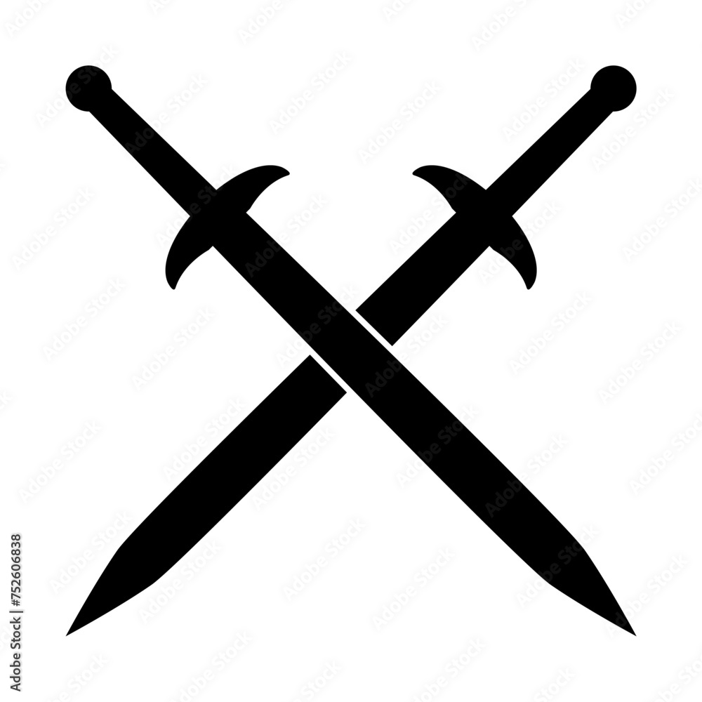 Saber icon. Crossed swords. Black silhouette. Front side view. Vector ...