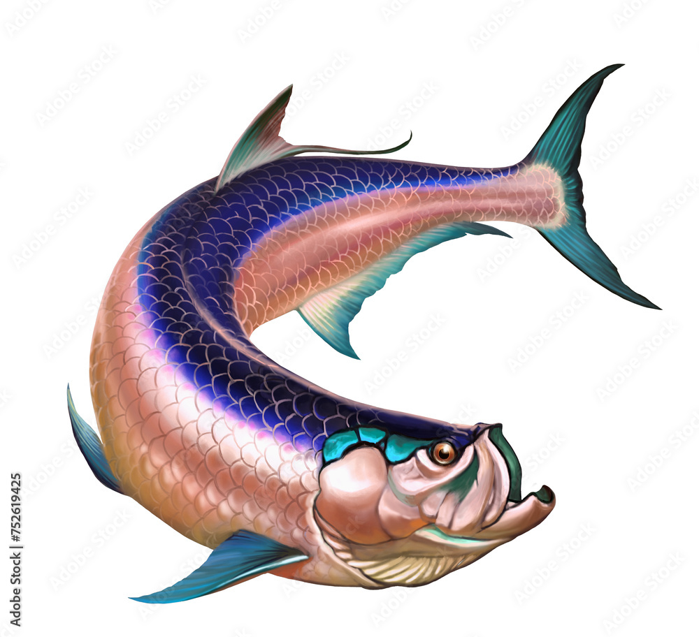 Tarpon big fish under water. Atlantic Tarpon. Realistic illustration on ...