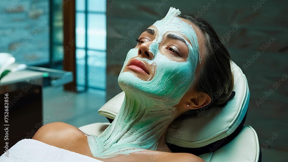 Dried enzyme mask on the face and neck of a woman. Rejuvenation and ...