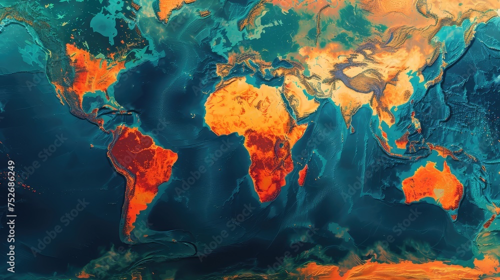 world map that show the progression of global warming. Red-colored ...