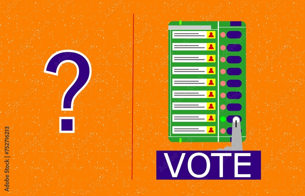 Electronic Voting Machine (EVM) and a question mark isolated on a ...