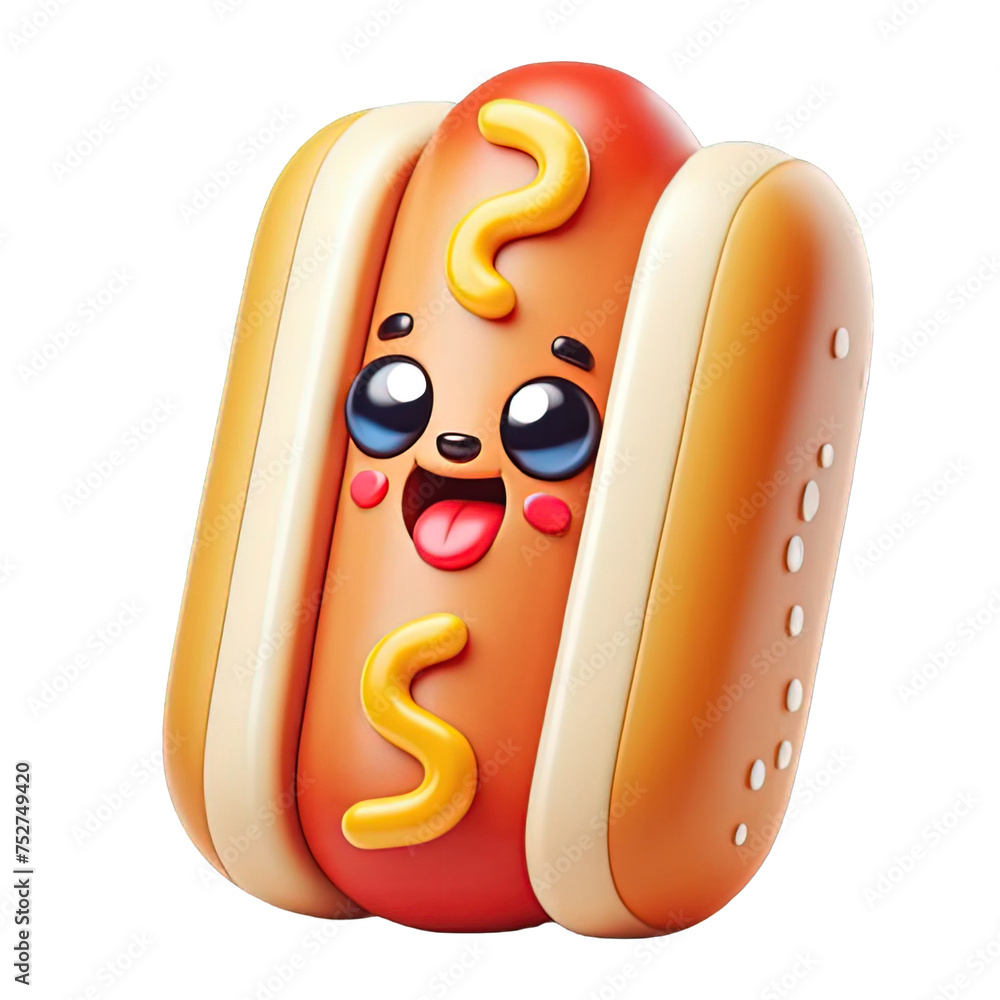 Hot Dog Icon, Cute 3D Hot Dog Character Clipart, Cartoon Style, PNG ...