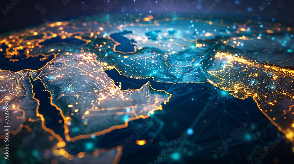 Digital map of Middle East, Highlighting the tech startup scene and ...